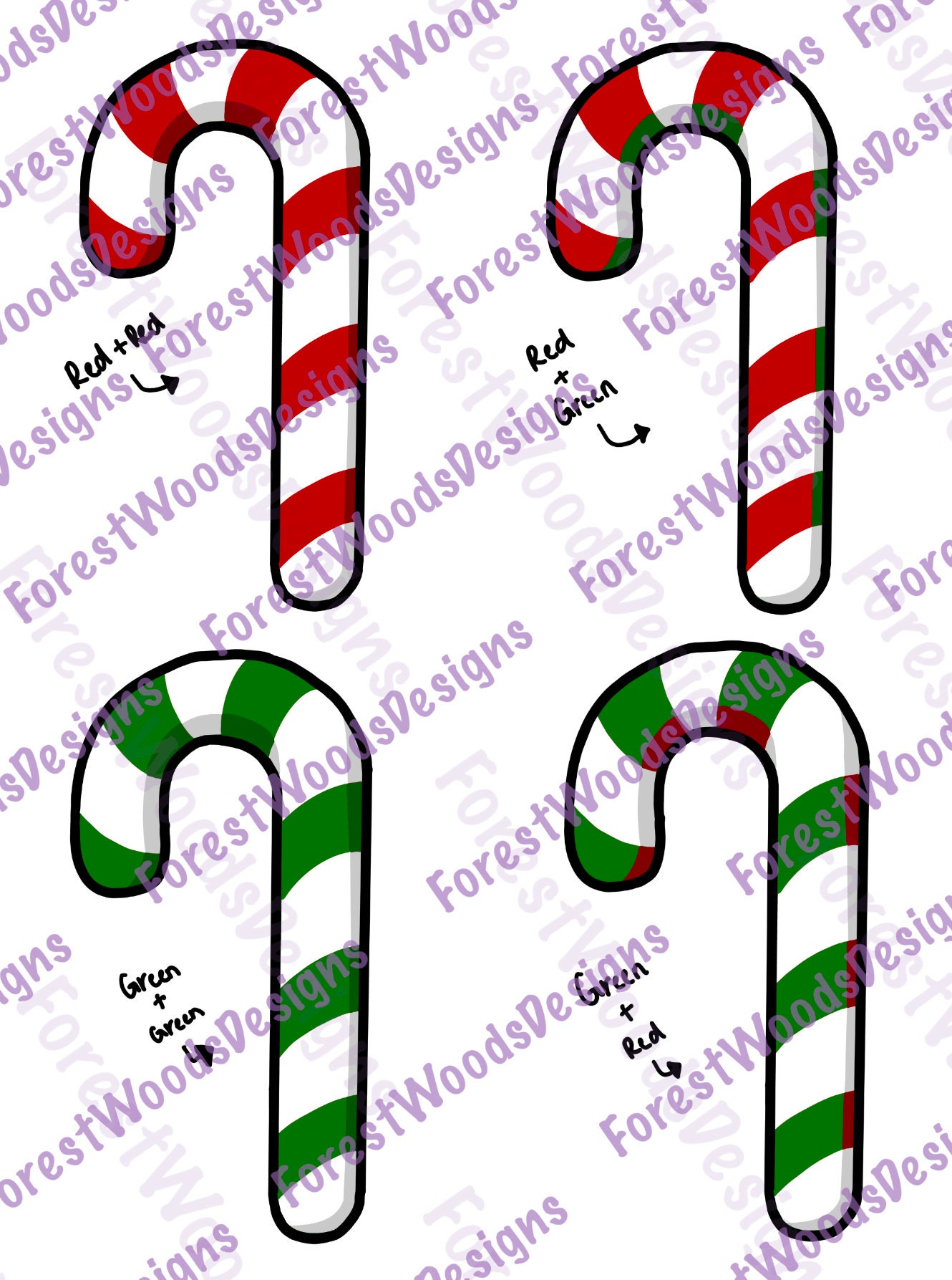 Red & Green Candy Canes PNG Digital Download Set - Etsy