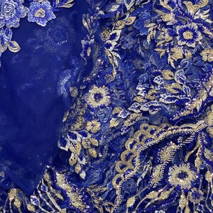 Royal Blue Beaded Fabric by the Yard Sequin Net Fabric for Dress Royal ...