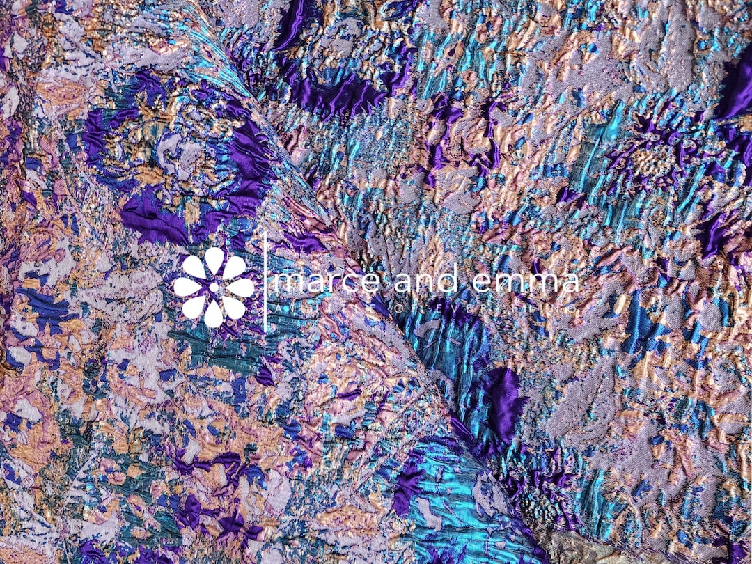 Purple Brocade Fabric Metallic Crinkle Jacquard for Dress Floral ...