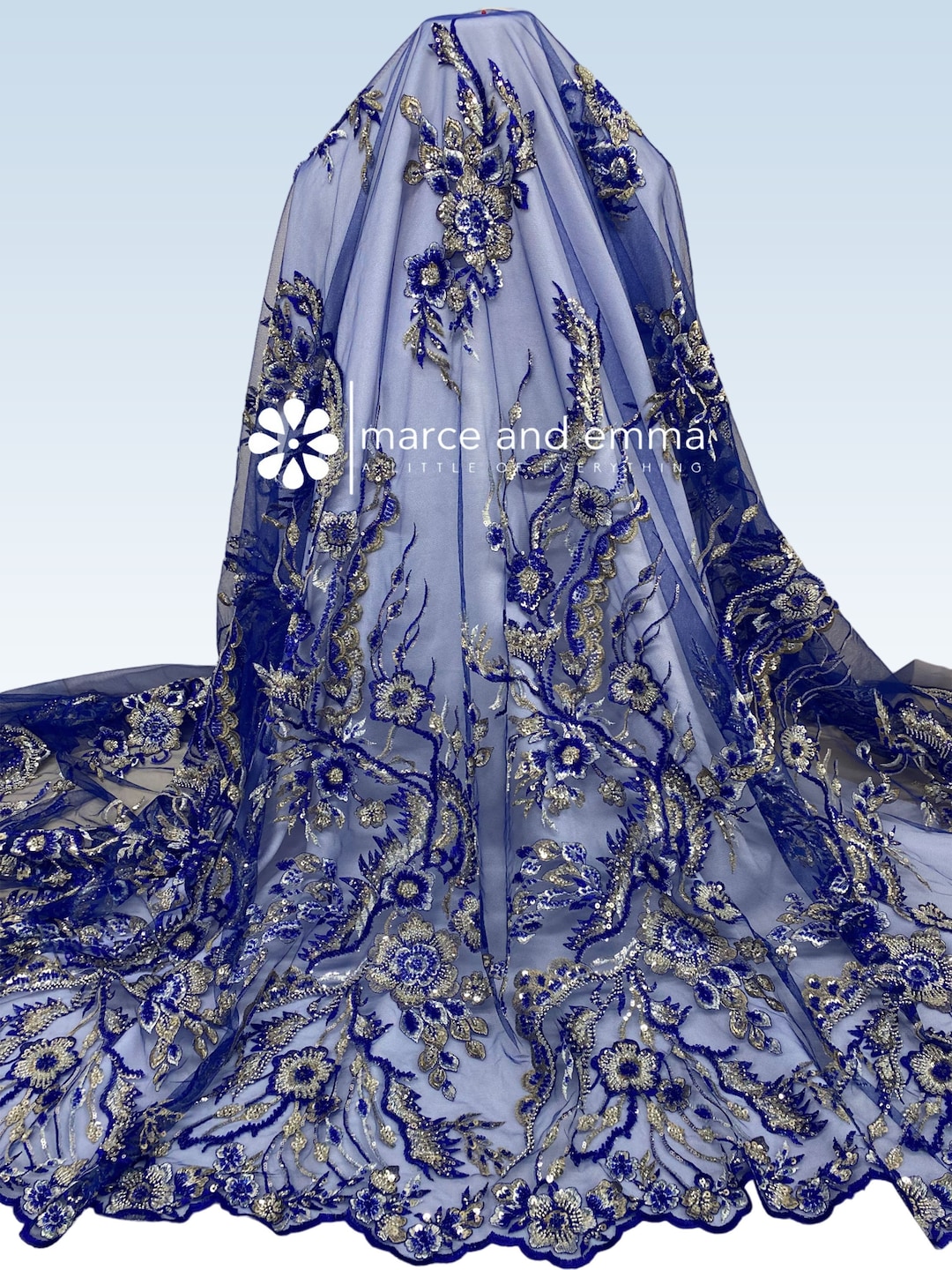 Royal Blue Beaded Fabric by the Yard Sequin Net Fabric for Dress Royal ...