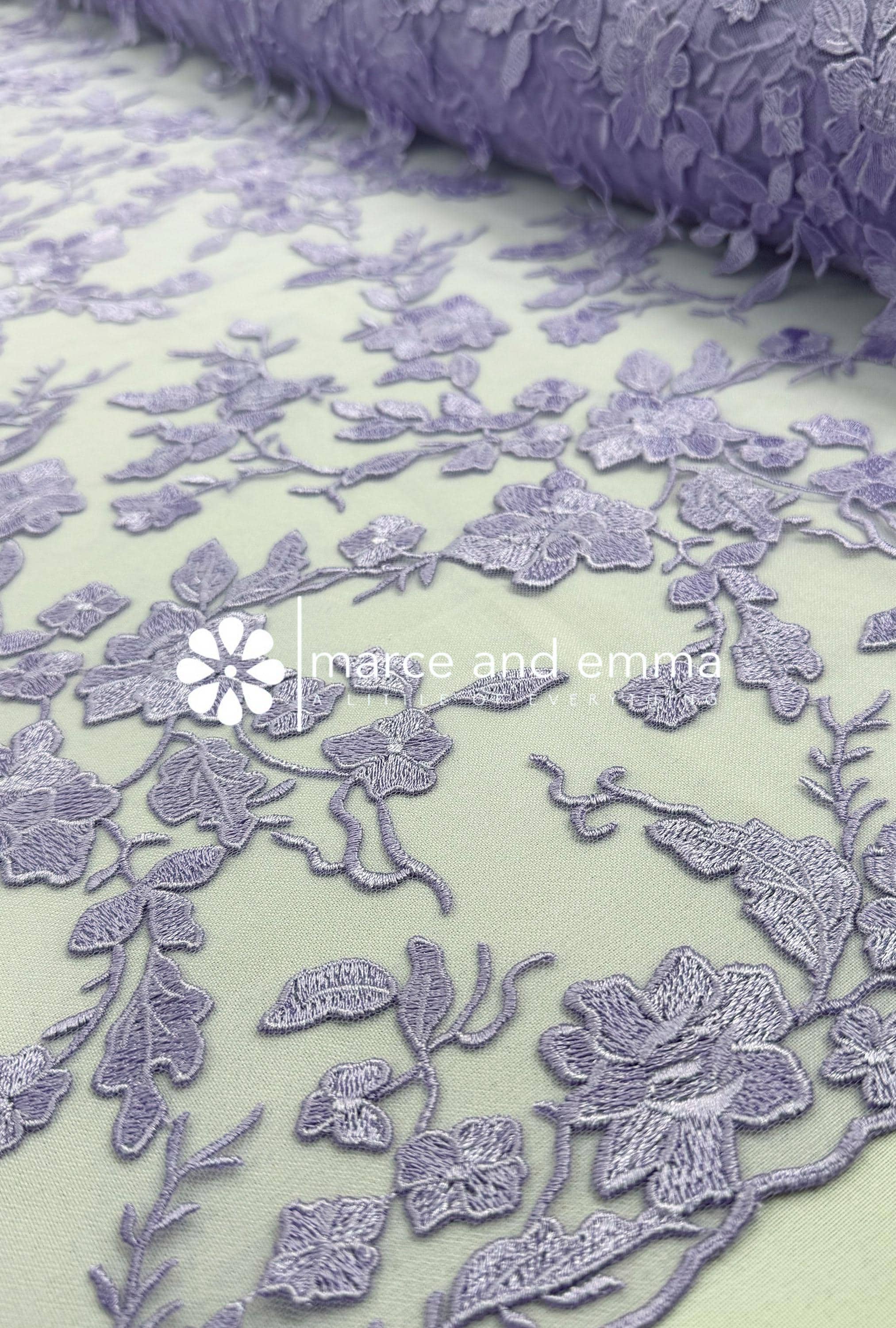 Lavender Floral Embroidered Lace Lilac Fabric by Yard for Couture ...