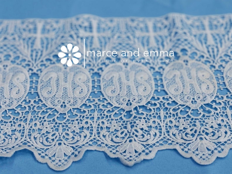 White Liturgical Lace Trim Fabric by the Yard Religious Marian Lace JHS ...