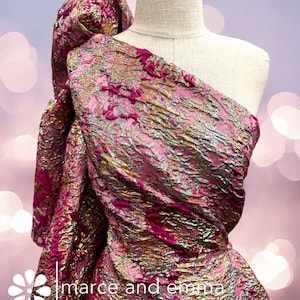 Fuchsia Brocade Fabric Metallic Crinkle Jacquard for Dress Floral ...