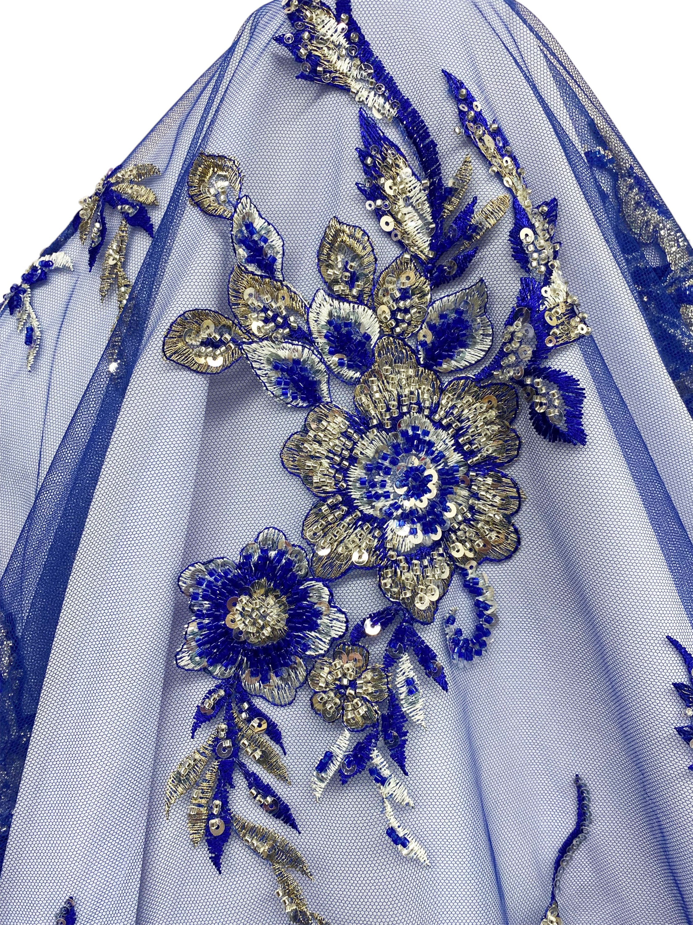 Royal Blue Beaded Fabric by the Yard Sequin Net Fabric for Dress Royal ...