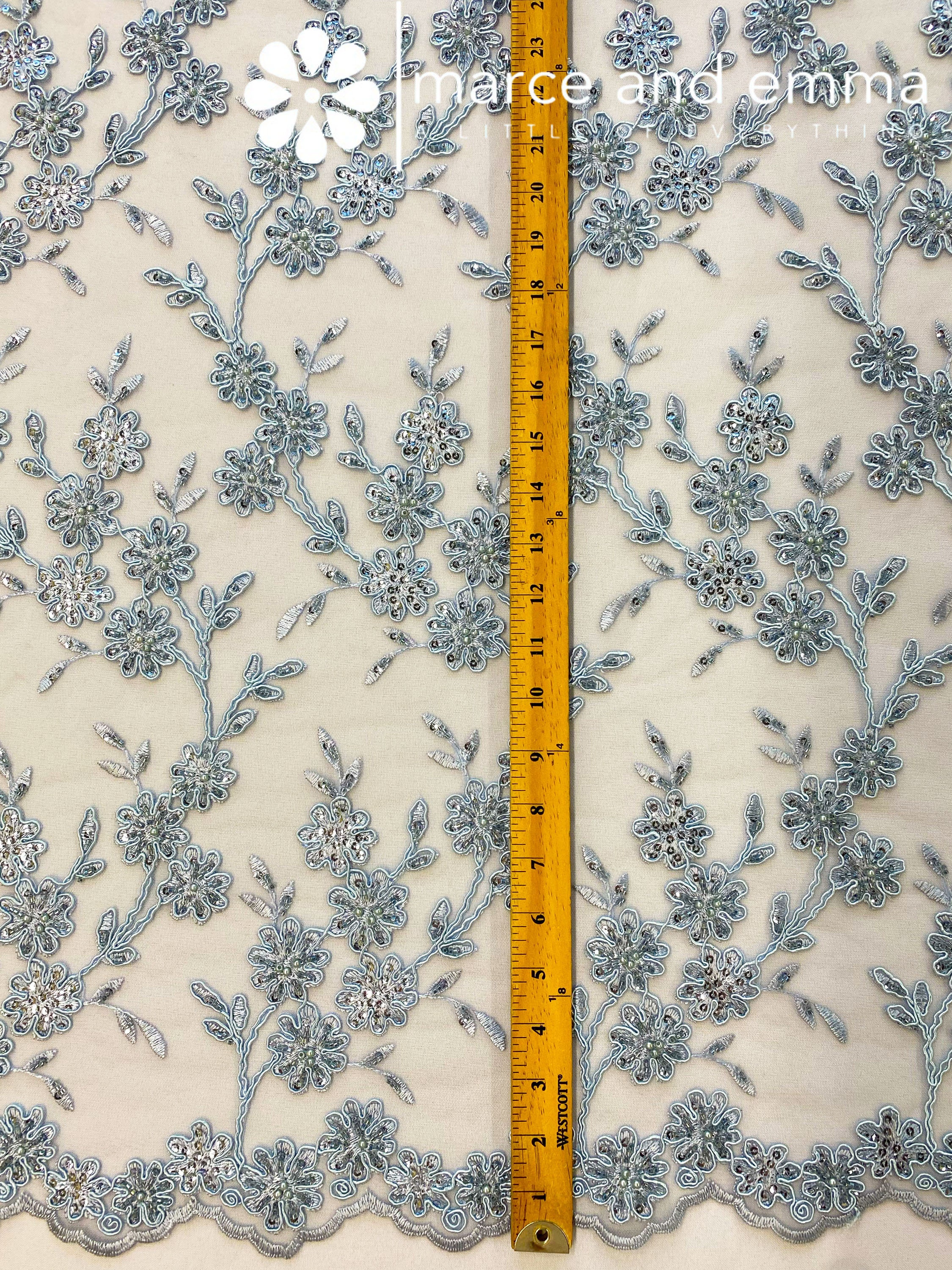 Light Blue Beaded Fabric by the Yard Beaded Net Fabric for Dress Blue ...