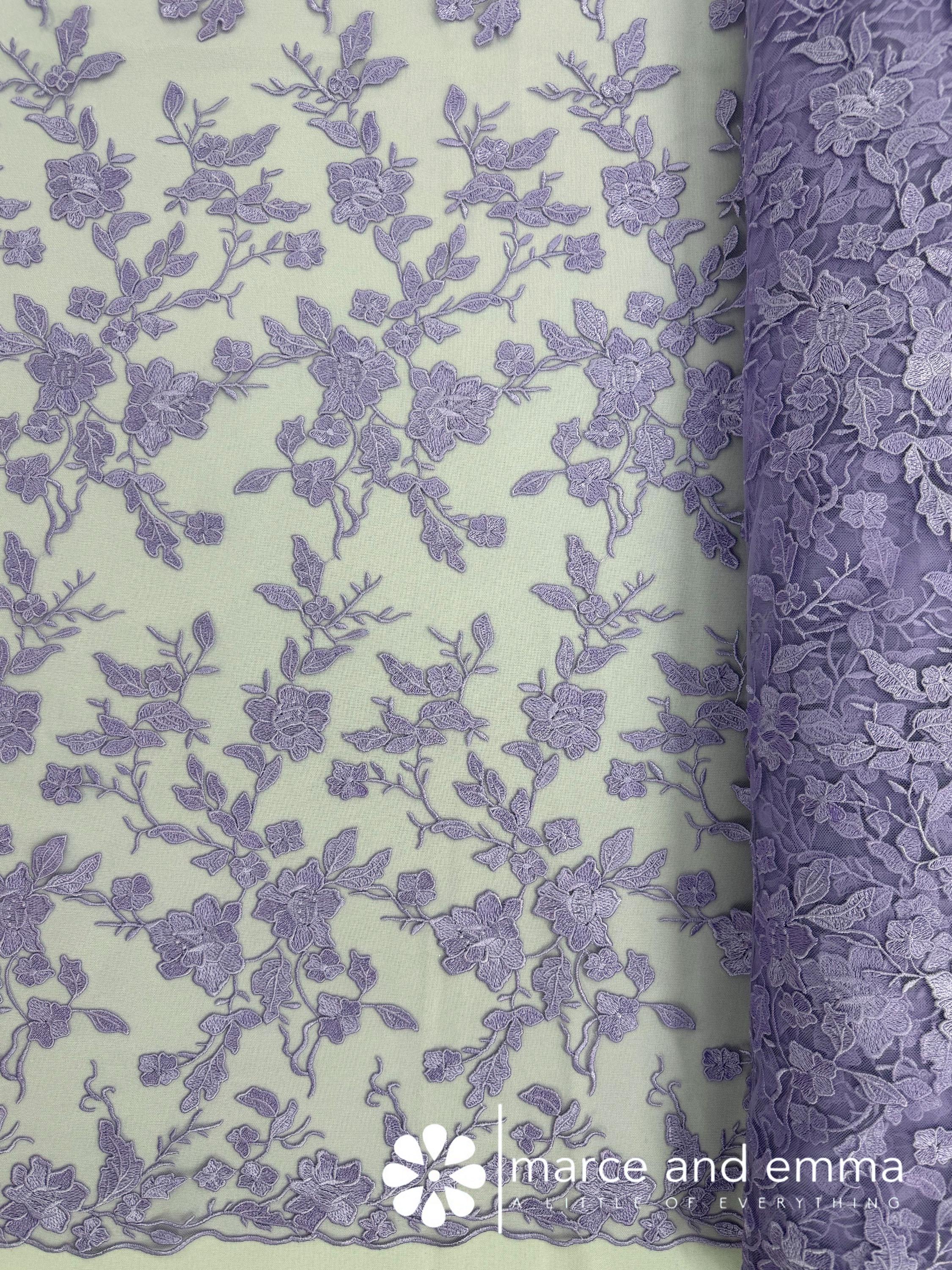 Lavender Floral Embroidered Lace Lilac Fabric by Yard for Couture ...