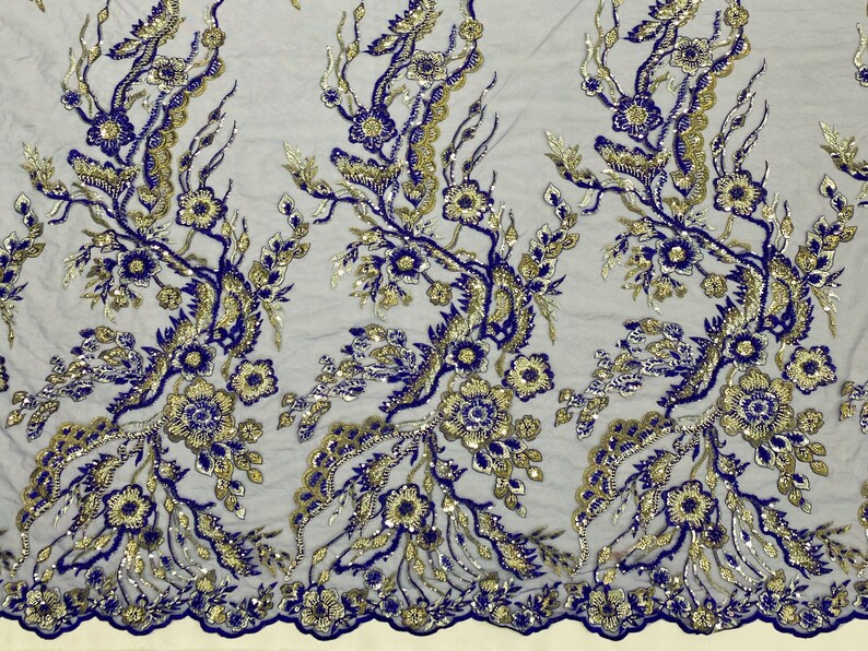 Royal Blue Beaded Fabric by the Yard Sequin Net Fabric for Dress Royal ...