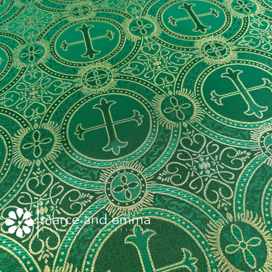 Green Brocade Fabric by the Yard Religious Brocade Fabric Catholic ...