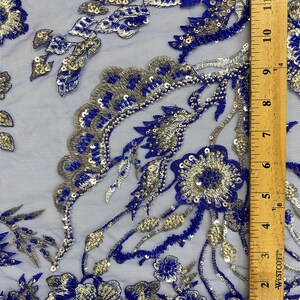 Royal Blue Beaded Fabric by the Yard Sequin Net Fabric for Dress Royal ...