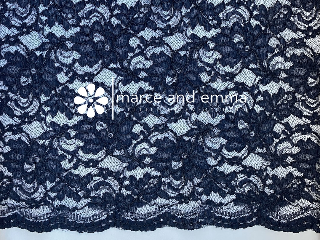 Navy Lace Fabric by the Yard Corded Floral Raschel Lace Bridesmaid ...