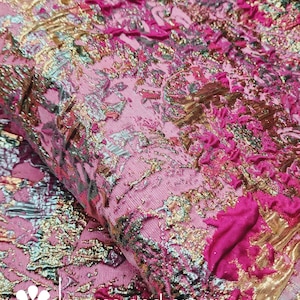 Fuchsia Brocade Fabric Metallic Crinkle Jacquard for Dress Floral ...