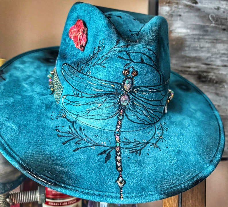 Custom Cowboy Hat turquoise Treasure Dragonfly - Etsy