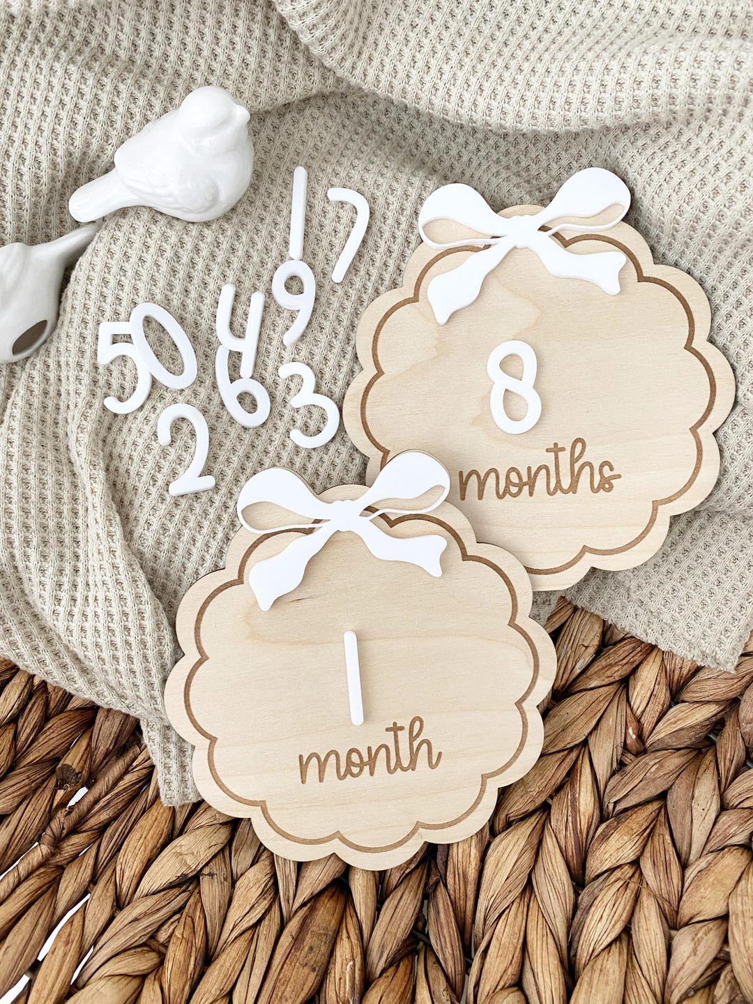 3D Monthly Milestone Discs for Baby Photos, Engraved Wood Monthly ...