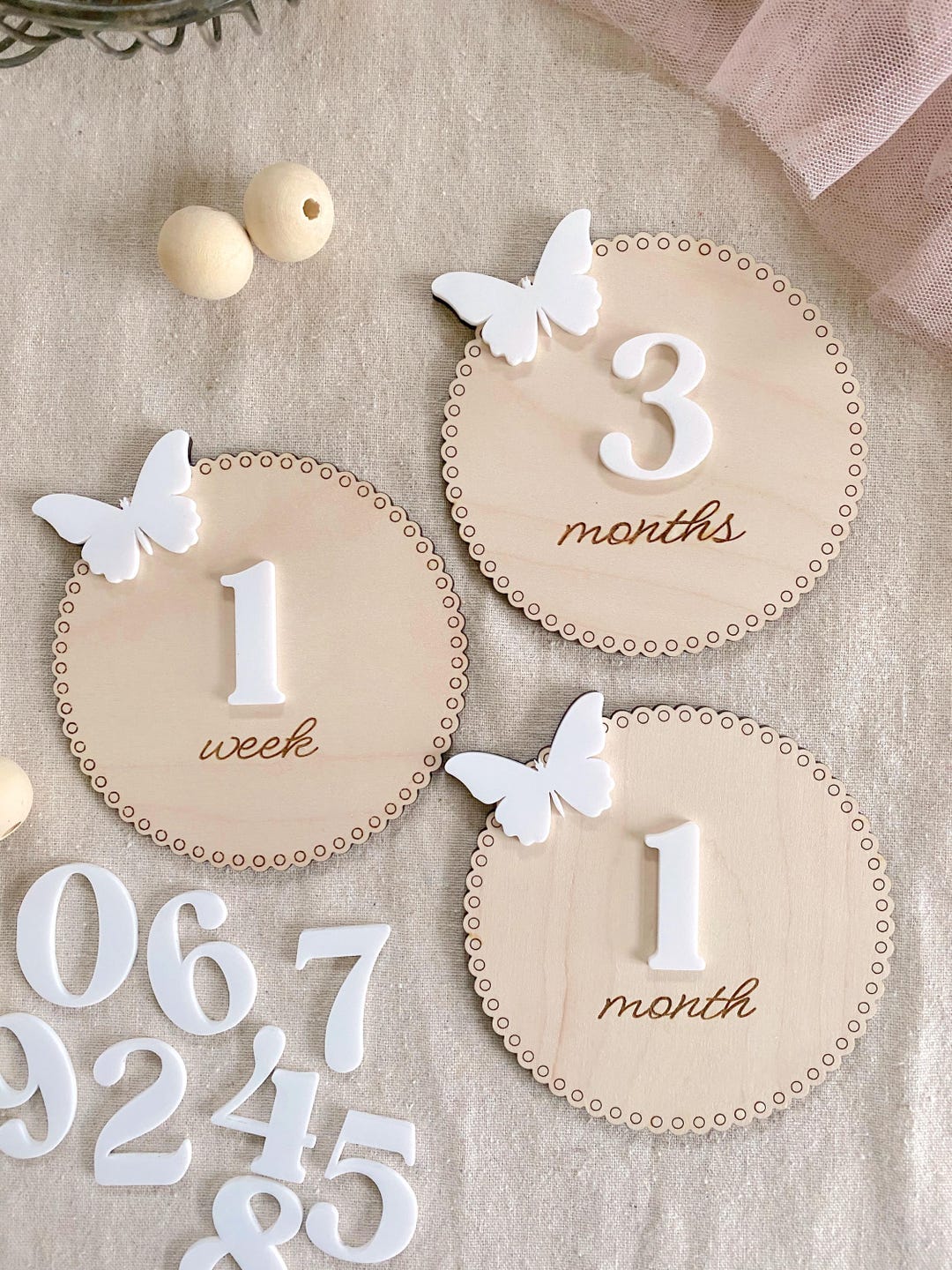 3D Monthly Milestone Discs for Baby Photos, Engraved Wood Monthly ...