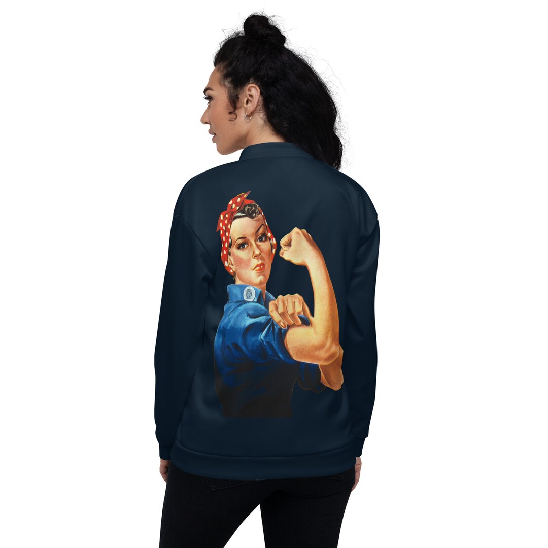Rosie the Riveter Bomber Jacket in Navy Blue Empowering - Etsy