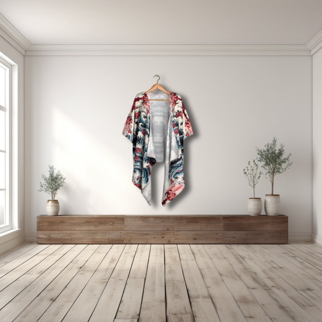 Japanese Ocean Waves Kimono Robe Vintage Art Inspired Robe Silky Soft ...
