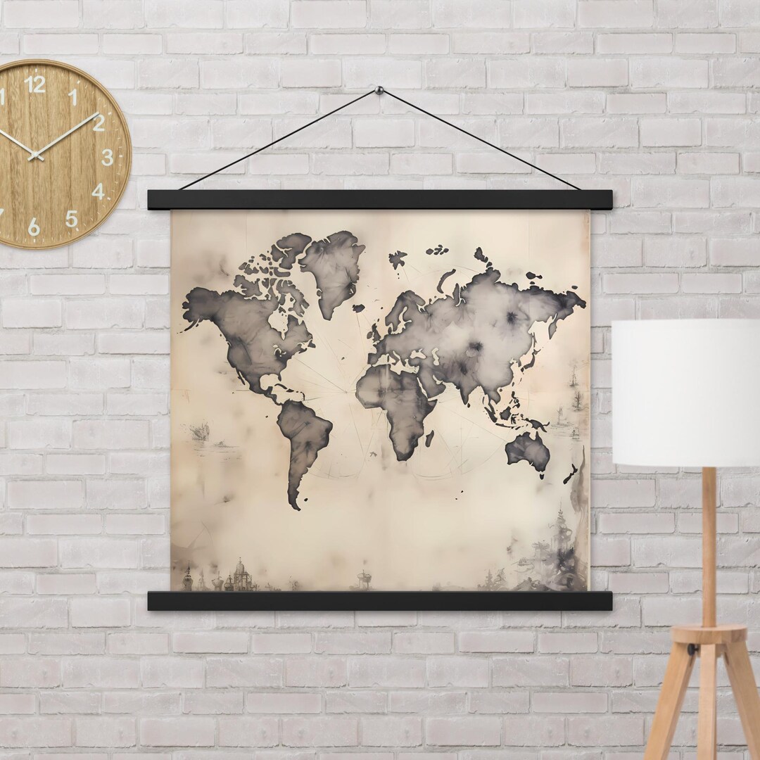 Antique Looking Vintage World Map Pen and Ink on Parchment Minimal ...