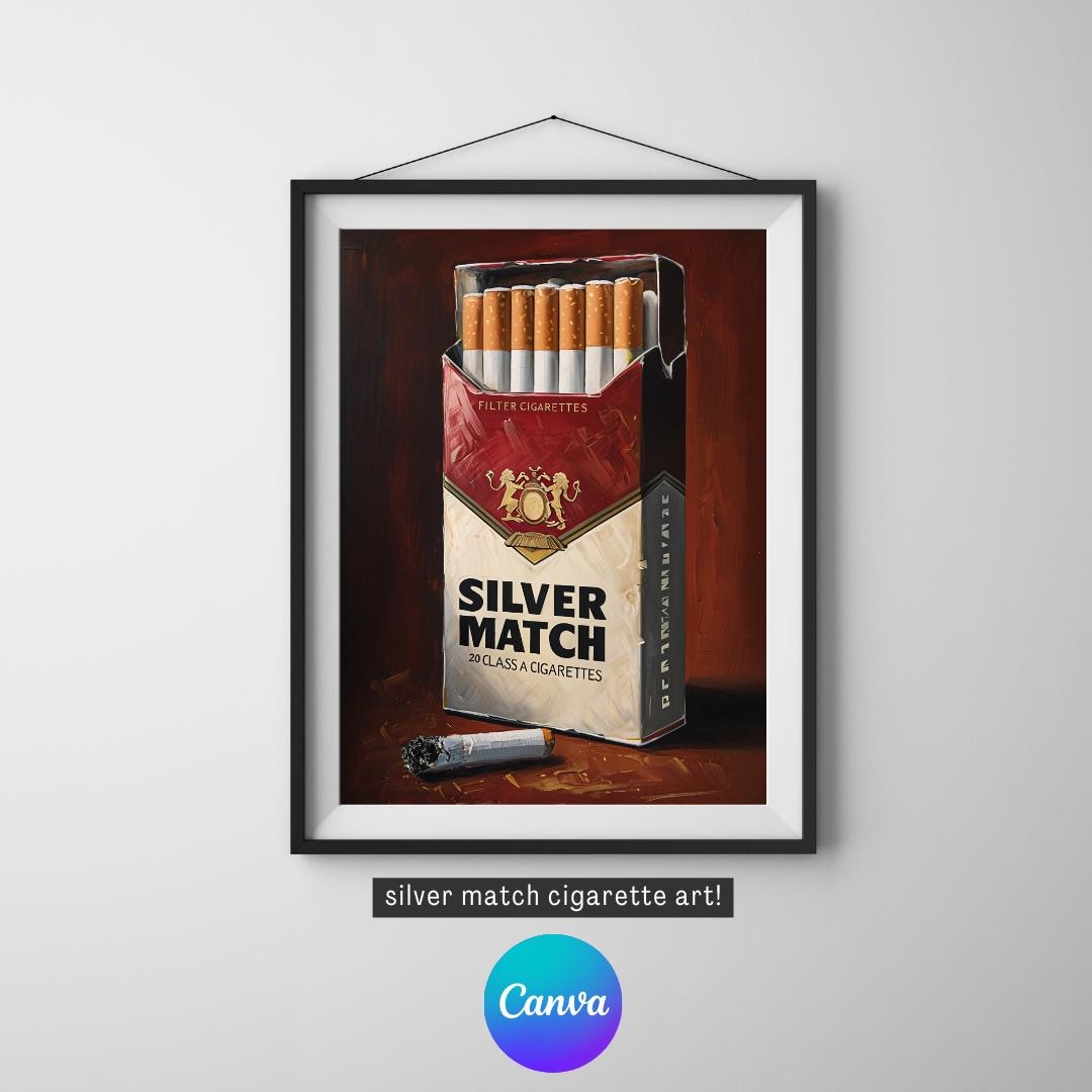 Silver Match Cigarettes Artwork, Red, Brown and White Theme Smoking Art ...