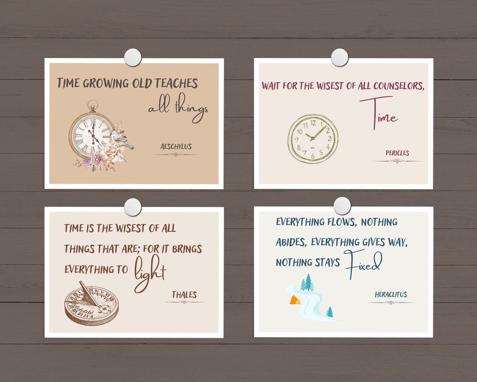 4 Printable Greek Wisdom Cards Quotes on Time Greek Wisdom - Etsy