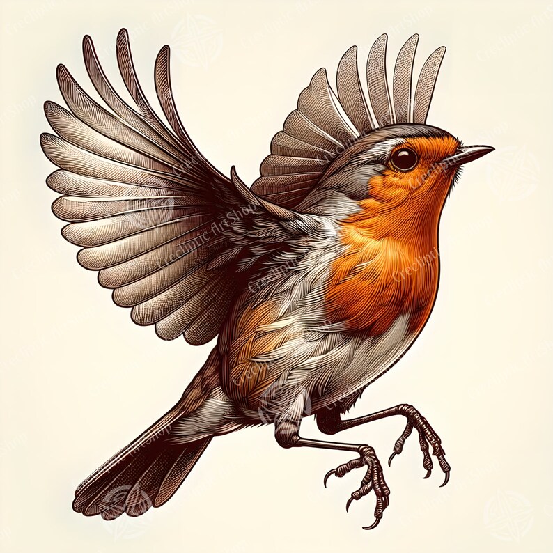 8 Beautiful Line Art Illustration of Redbreast Robin Bird - Etsy