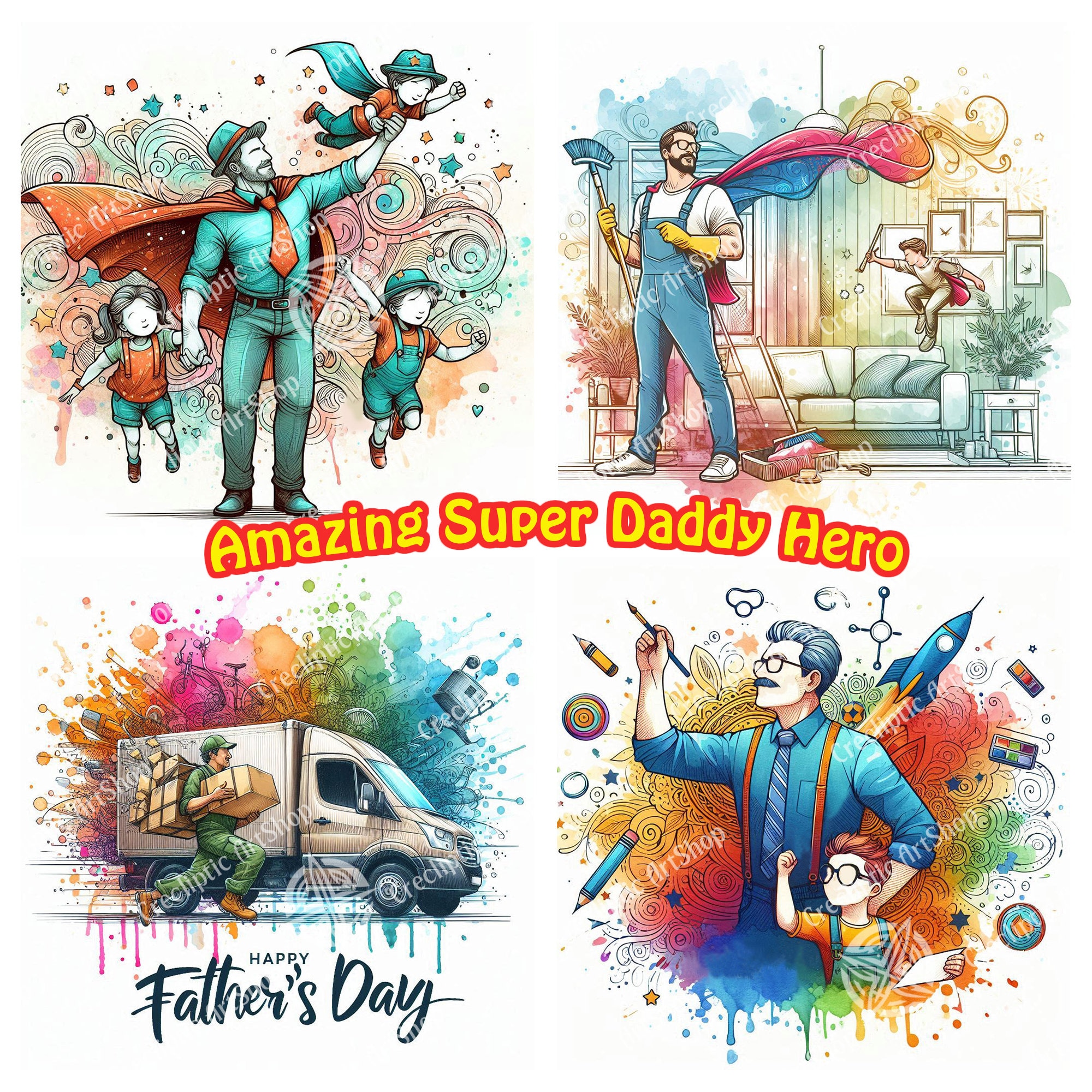 12 Father's Day / Daddy Clipart - My Super Daddy - Etsy