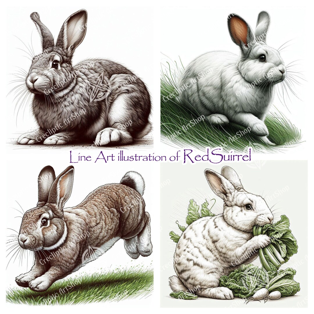 10 Beautiful Line Art Illustration of Rabbit, Bunny - Etsy
