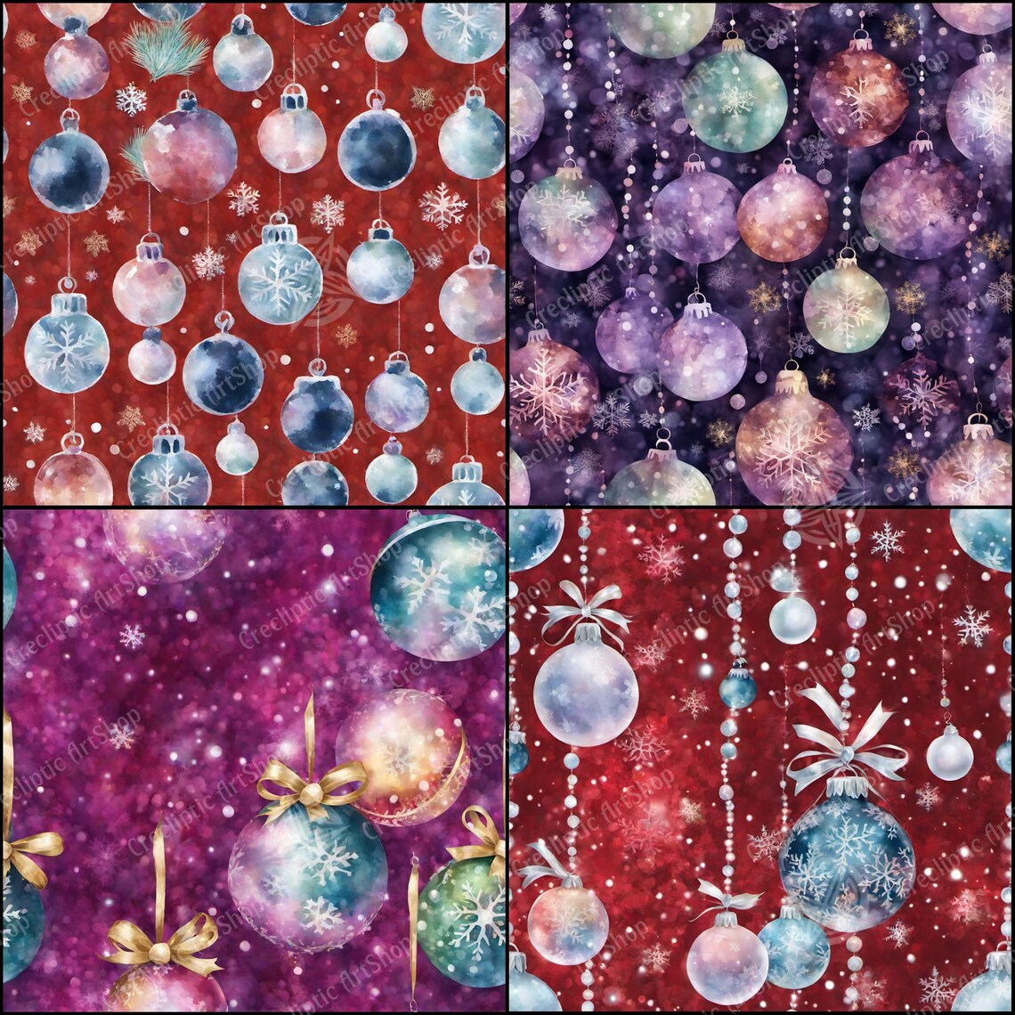 16 Christmas Watercolor Style Seamless Pattern (digital Paper) Noble ...