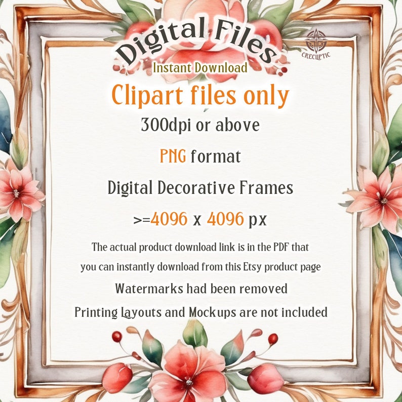 8 Elegant Digital Flower Frame Patterns Set 02 - Etsy
