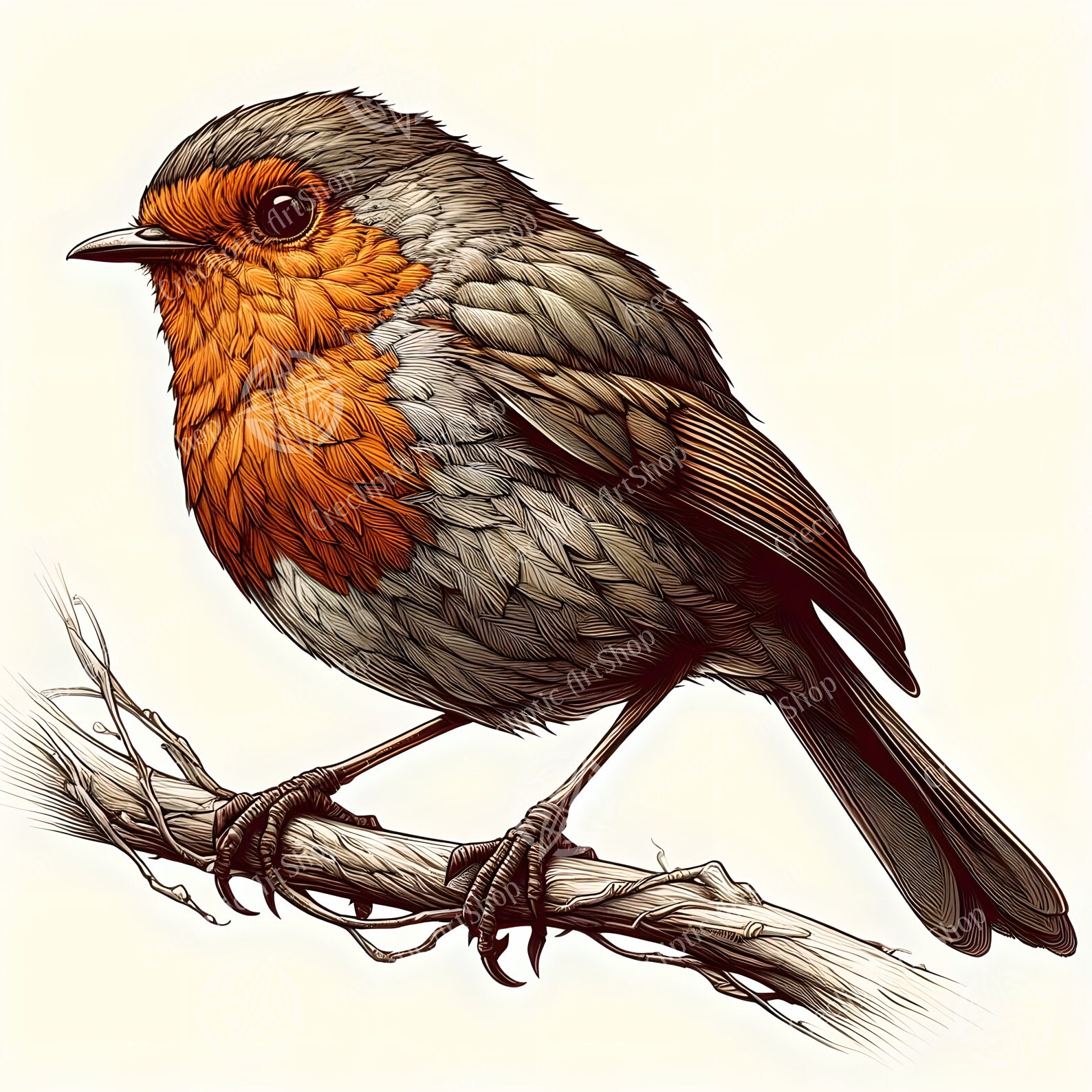 8 Beautiful Line Art Illustration of Redbreast Robin Bird - Etsy