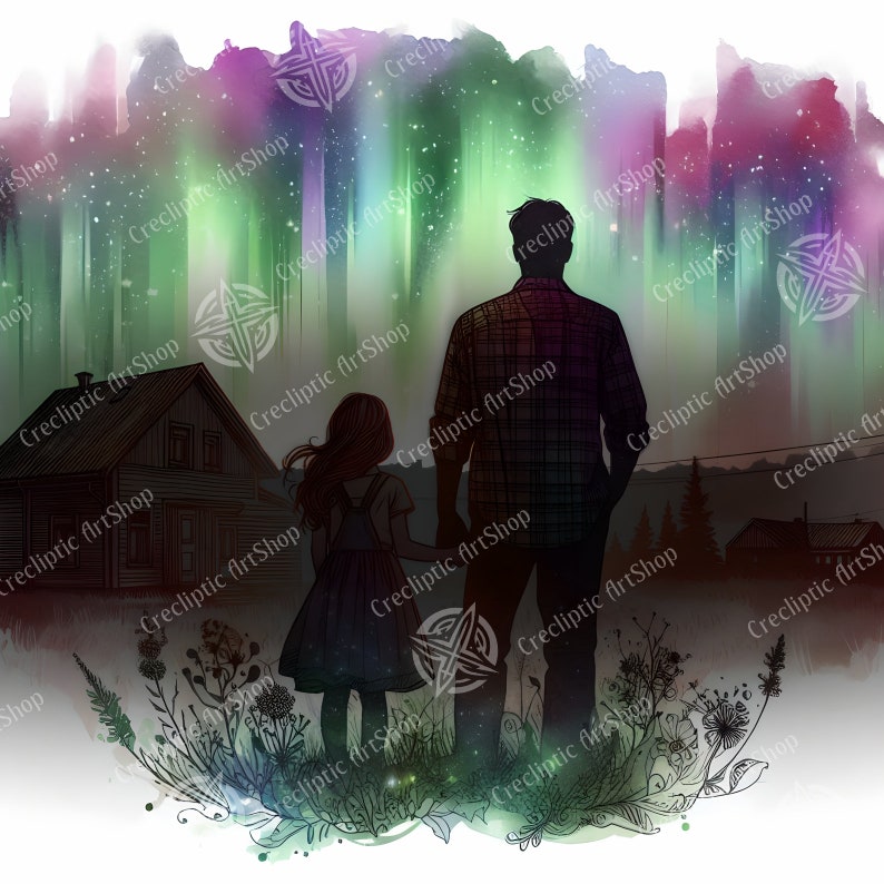 Father's Day Clipart: Daddy & Daughter Aurora Scene (digital Download ...