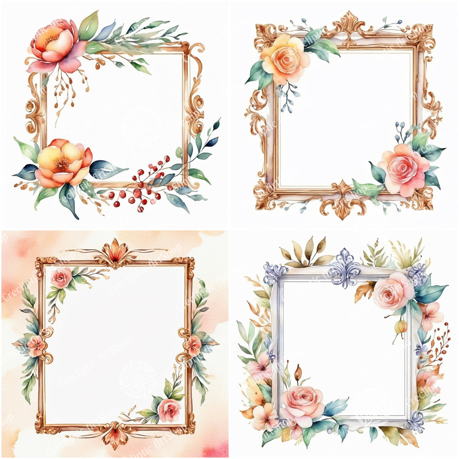 8 Elegant Digital Flower Frame Patterns Set 01 - Etsy