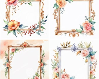 8 Elegant Digital Flower Frame Patterns Set 02 - Etsy