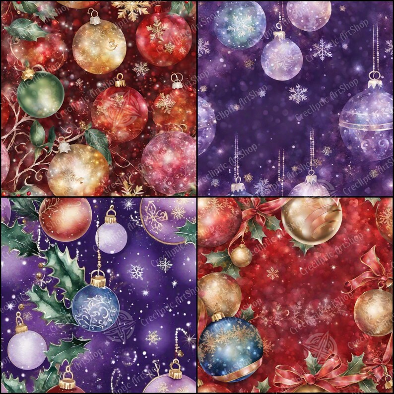 16 Christmas Watercolor Style Seamless Pattern (digital Paper) Noble ...