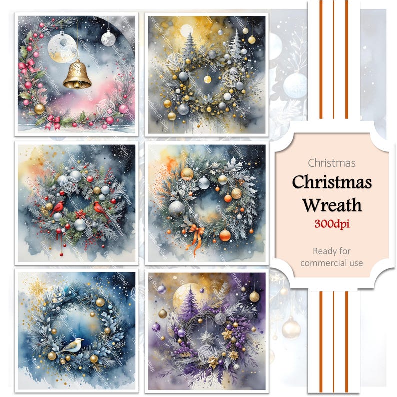18 Digital Paper- Watercolor Christmas Wreath Cliparts - Etsy