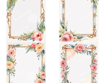 8 Elegant Digital Flower Frame Patterns Set 02 - Etsy