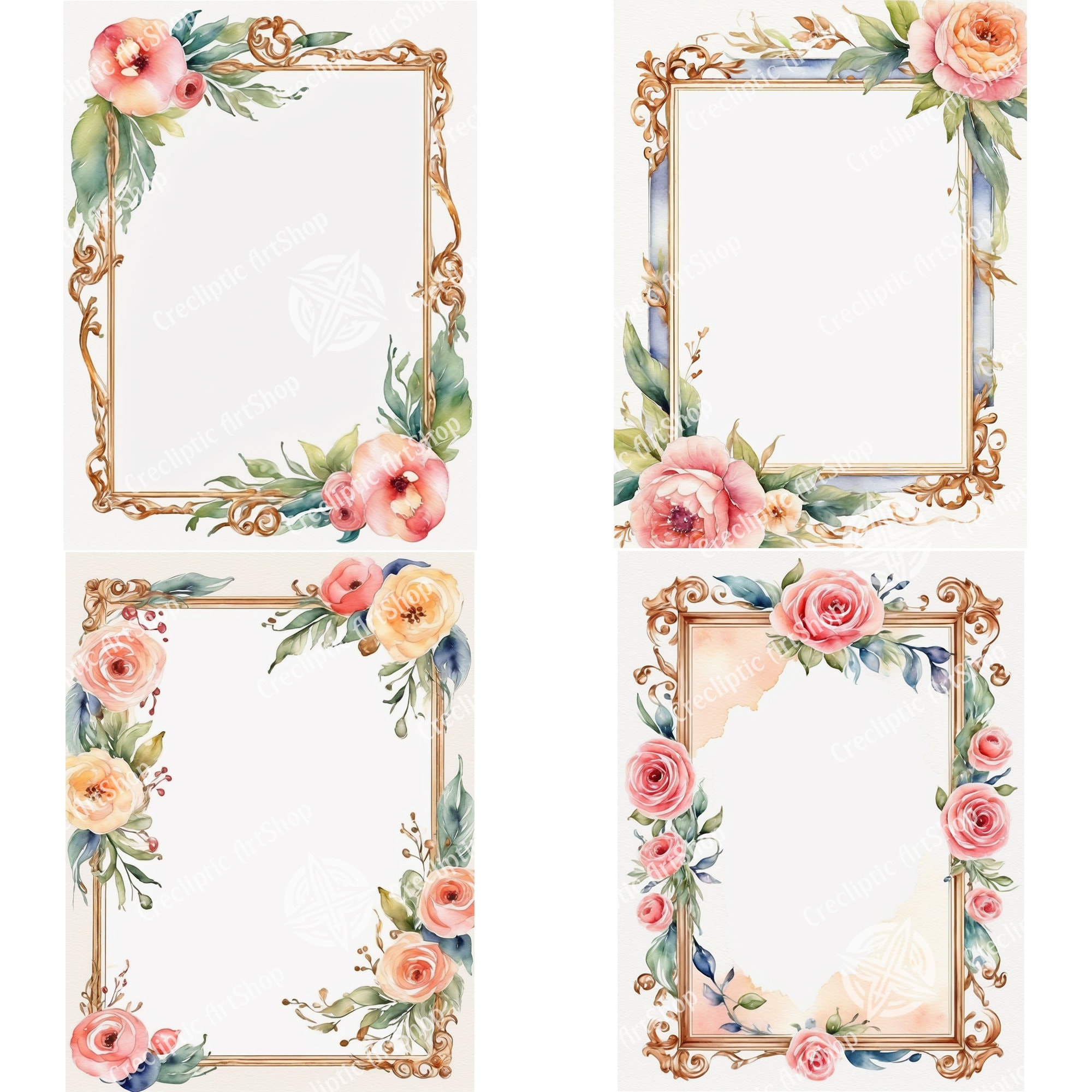 8 Elegant Digital Flower Frame Patterns Set 03 - Etsy