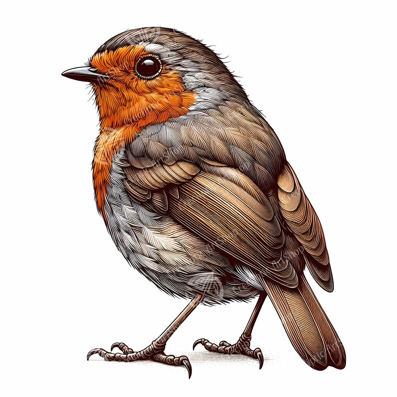 8 Beautiful Line Art Illustration of Redbreast Robin Bird - Etsy