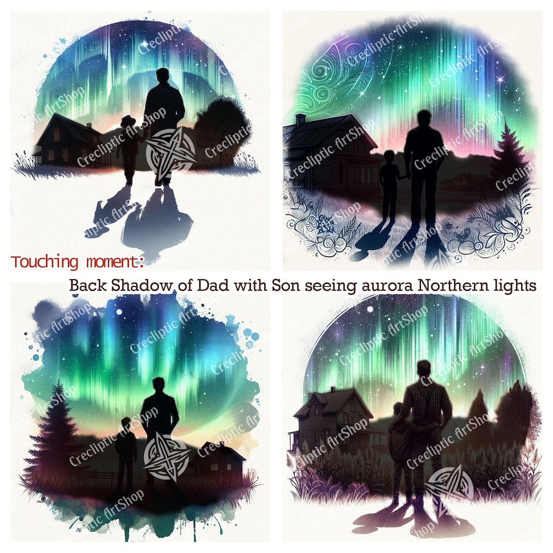 Father's Day Clipart: Daddy & Son Aurora Silhouette (digital Download ...