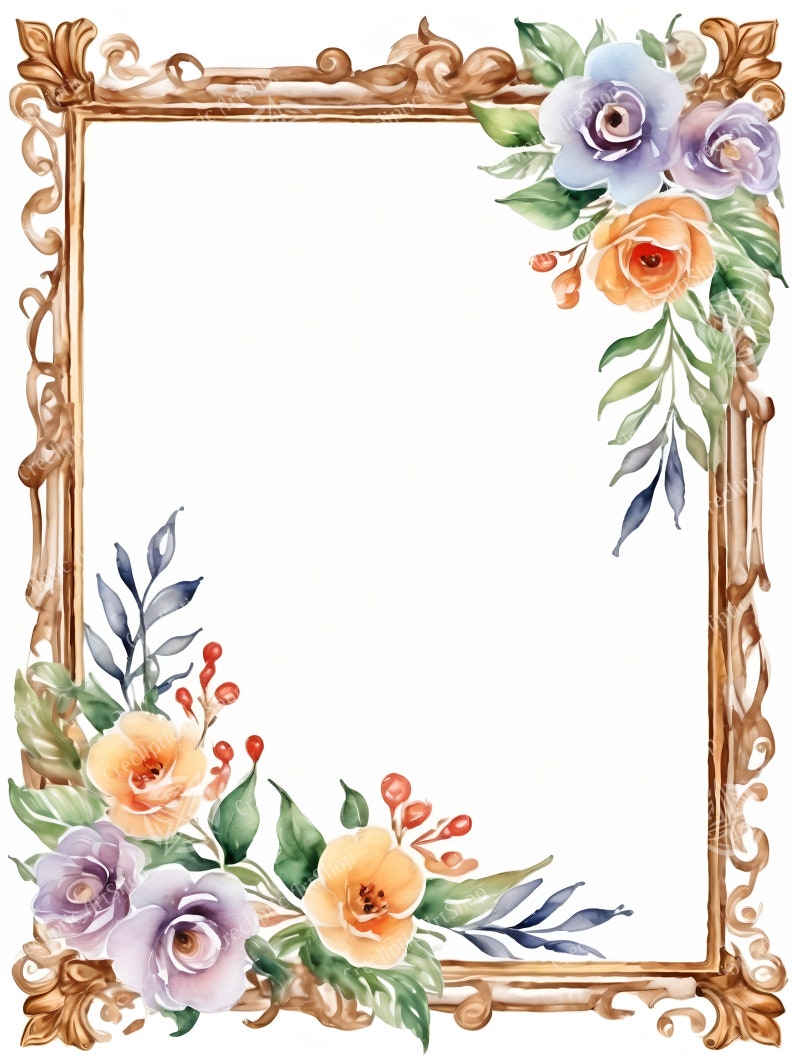 8 Elegant Digital Flower Frame Patterns Set 03 - Etsy