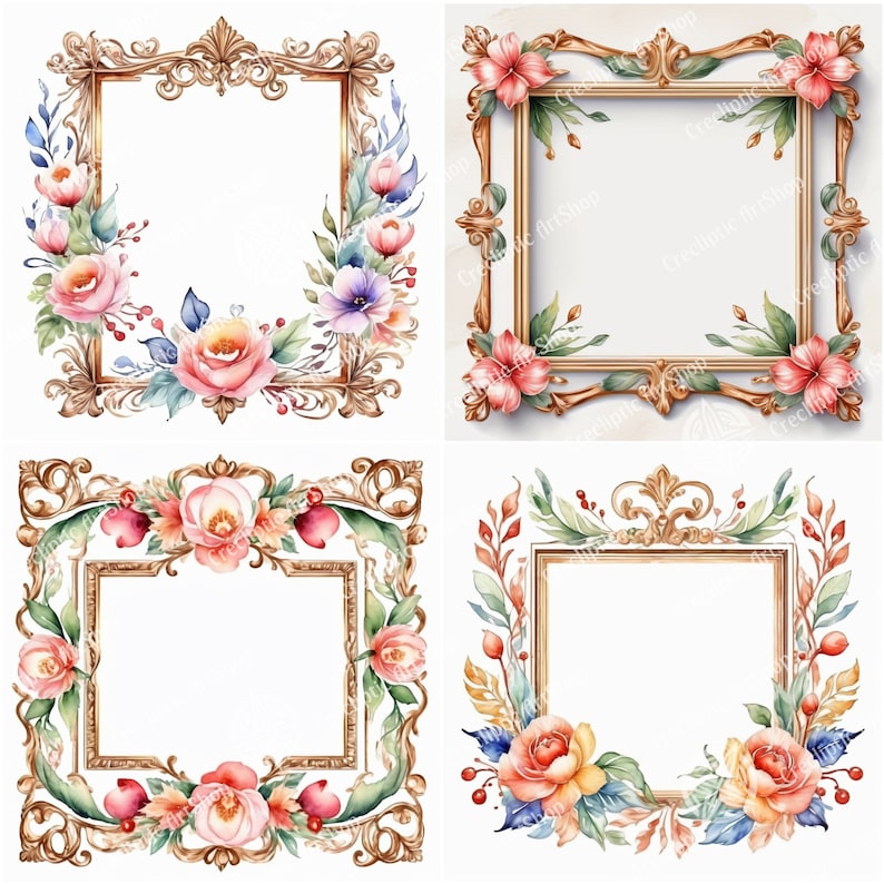 8 Elegant Digital Flower Frame Patterns Set 02 - Etsy