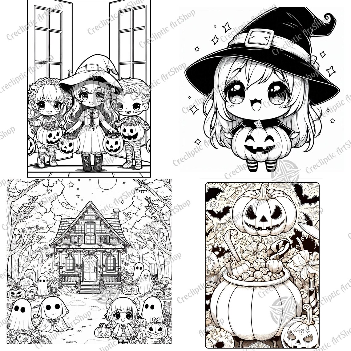 20 Pages - Cute Halloween Coloring Book 1 - Etsy