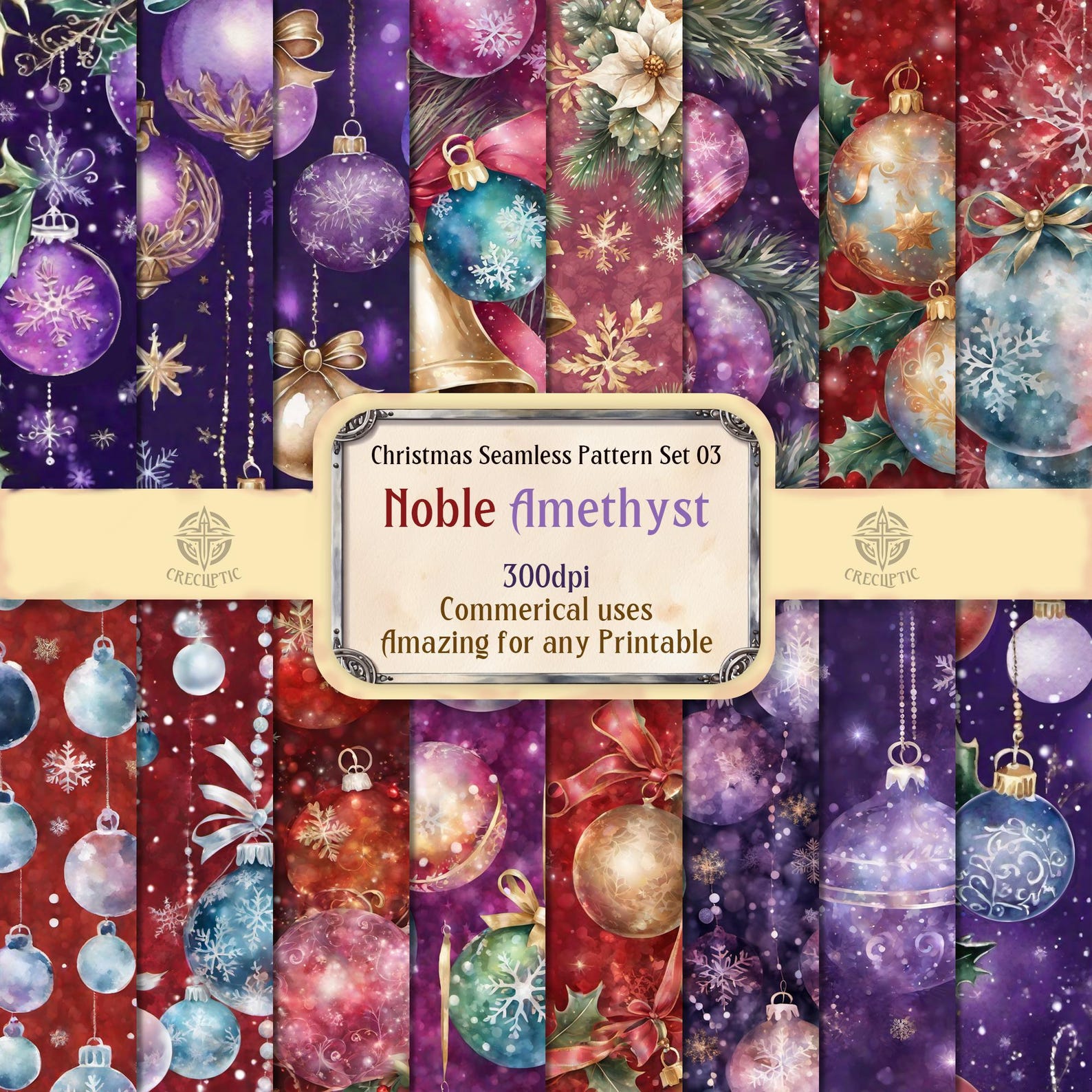 16 Christmas Watercolor Style Seamless Pattern (digital Paper) Noble ...