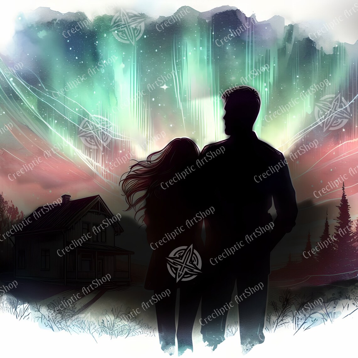 Father's Day Clipart: Daddy & Daughter Aurora Scene (digital Download ...
