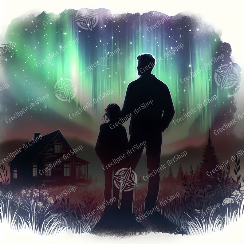 Father's Day Clipart: Daddy & Daughter Aurora Scene (digital Download ...