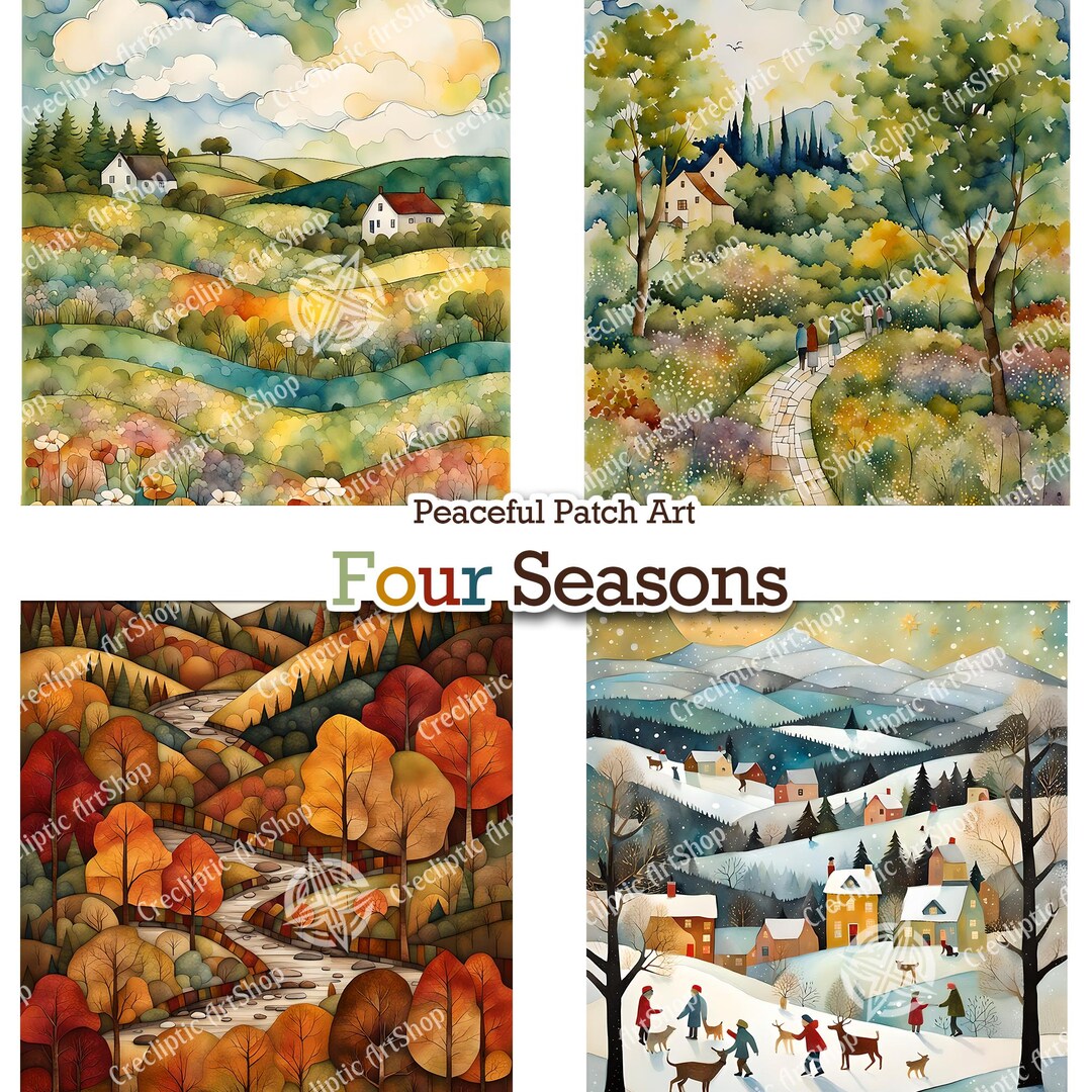 8 Digital Papers / Image Designs - Patchwork Watercolor Art Four ...