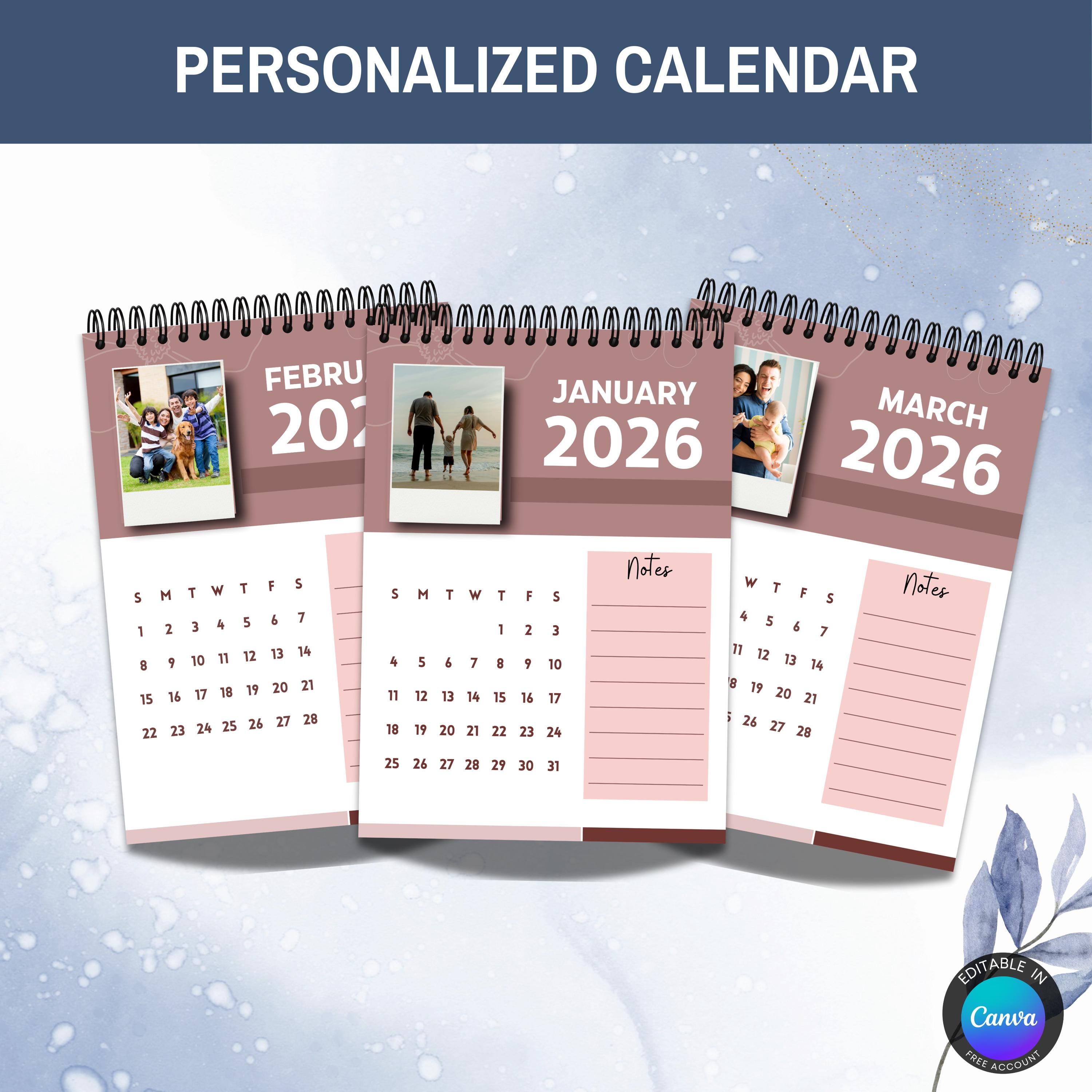 Editable Pink Hanging Calendar Template Printable Wall Calendar ...