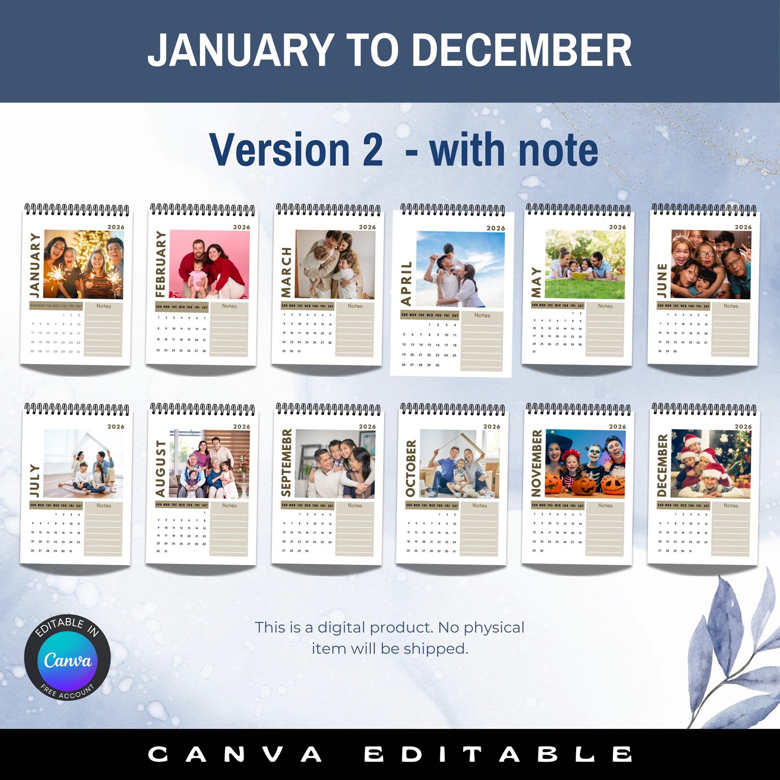 Brown Minimalist Wall Calendar Digital Template, Editable Printable ...