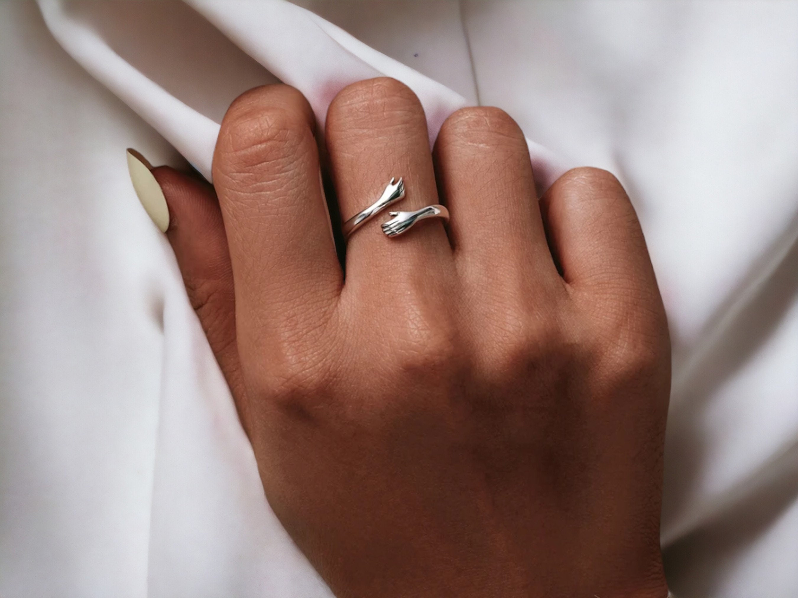 Minimalist Adjustable Hug Rings, S925 Silver Adjustable Rings, Cute ...