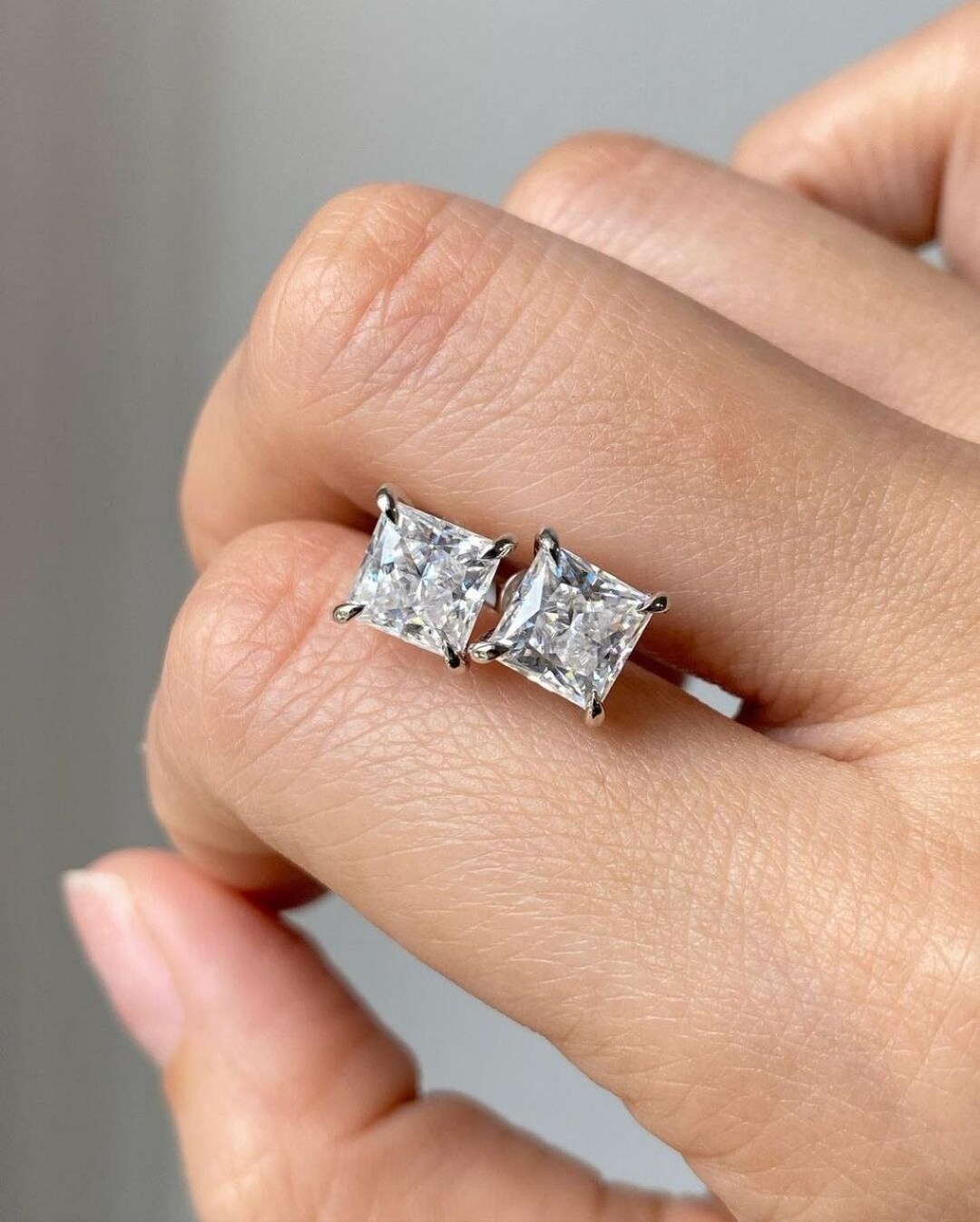 Super Bright 14K Solid Gold, Square Princess Cut, Basket Prong, 5mm ...