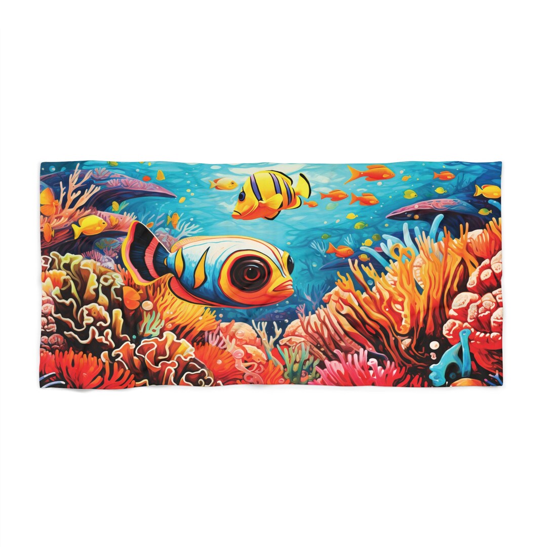 Colorful Reef Fish Beach Towel in Two Sizes, Soft Resort Style Pool ...